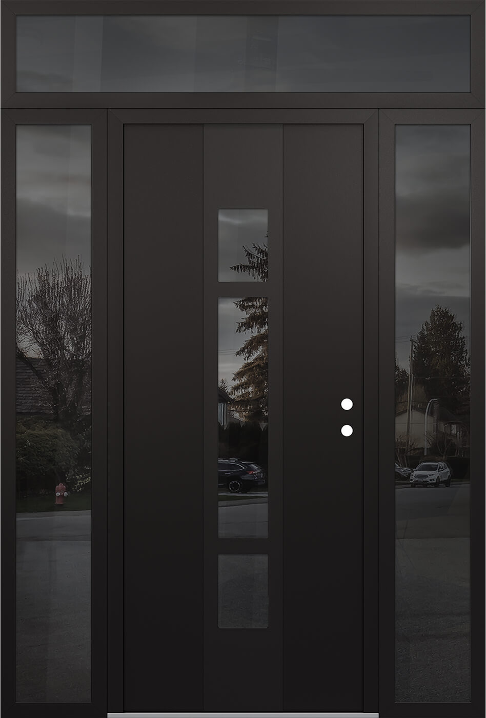 Modern Steel Front Door DIAMOND A9 64" X 96" BLACK/BLACK MIRRORED GLASS ...