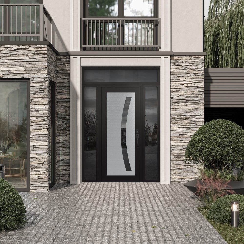 Modern Steel Front Door Diamond C4 60" x 96" black/black mirrored Glass ...