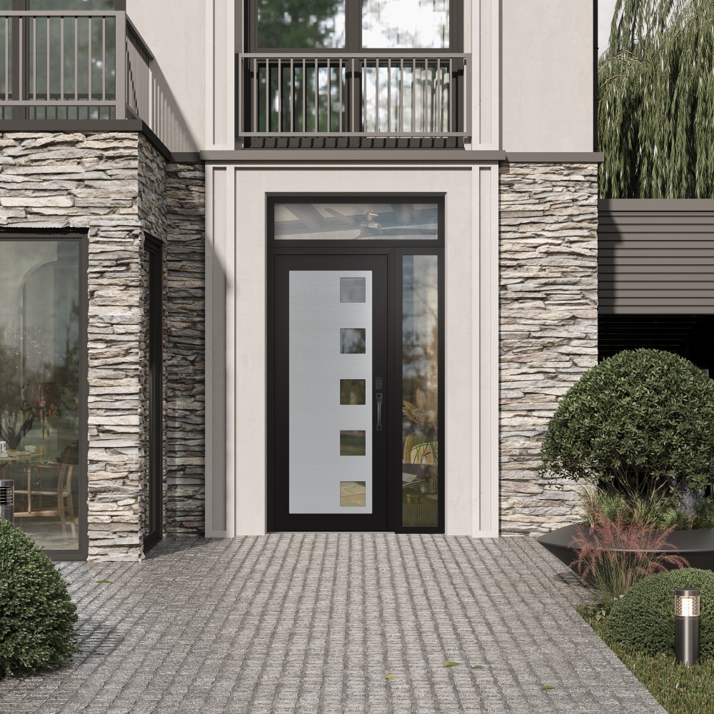 Modern Steel Front Door Diamond C5 52" x 96" black/black clear Glass ...