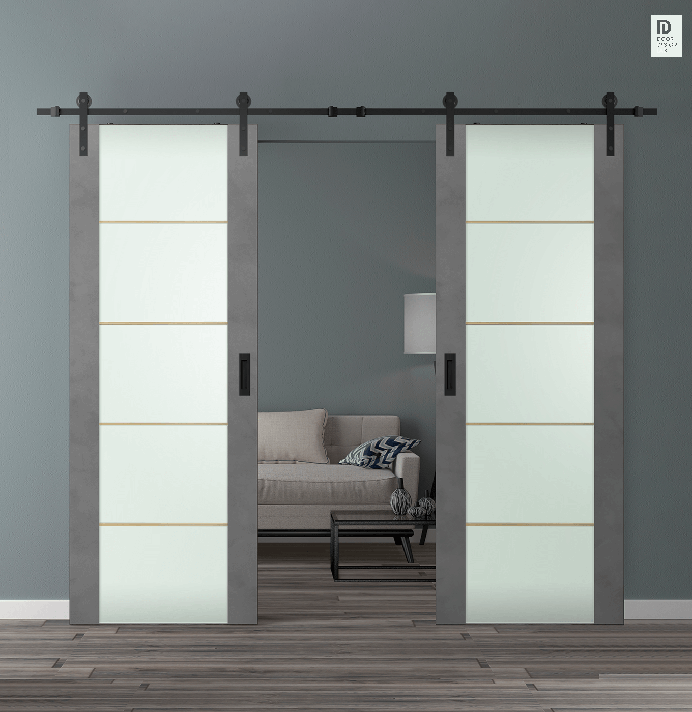 Modern double barn door DOUBLE BARN DOOR AVON 202 4H GOLD STRIPS VETRO ...