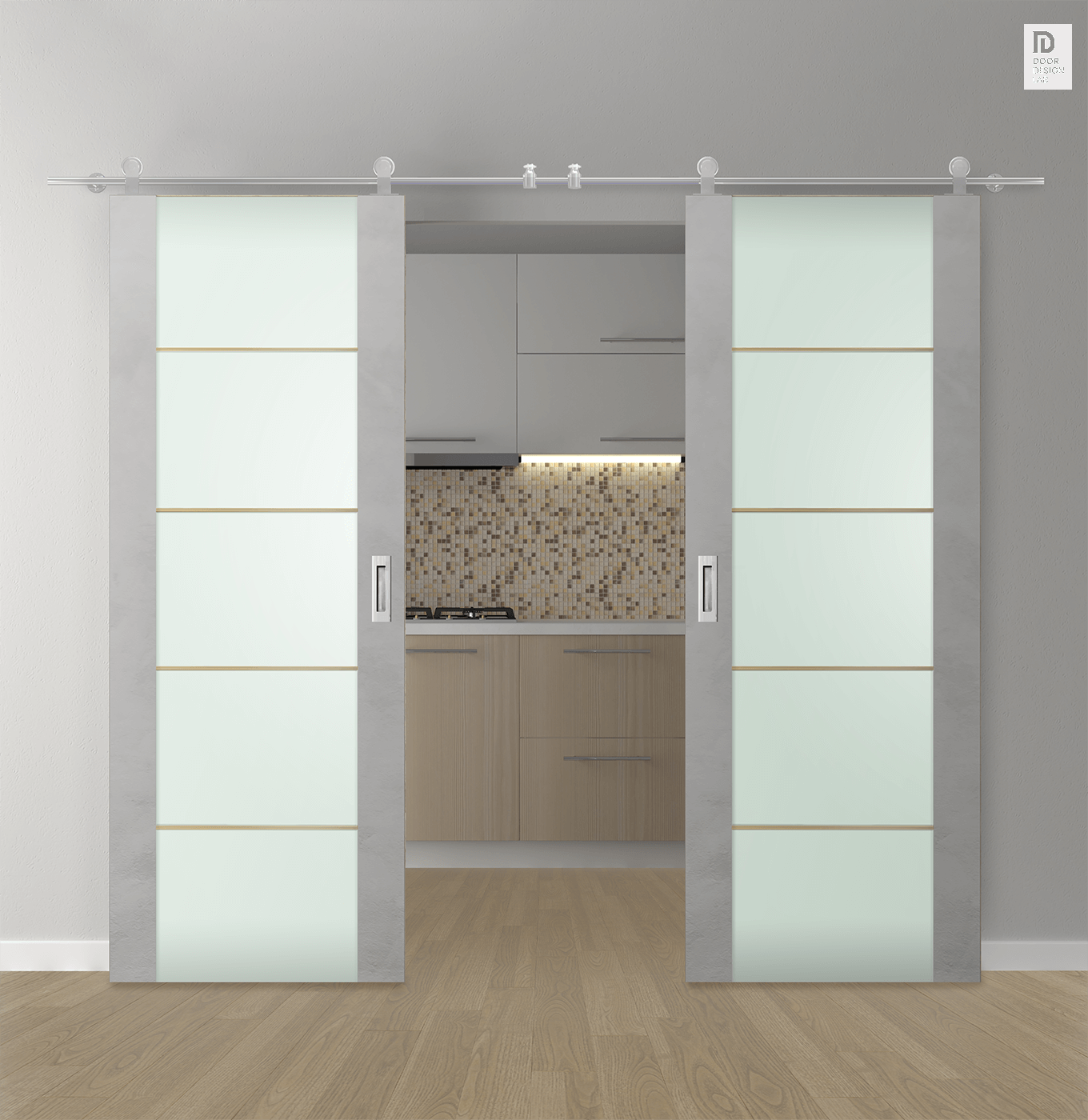 Modern double barn door DOUBLE BARN DOOR AVON 202 4H GOLD STRIPS VETRO ...