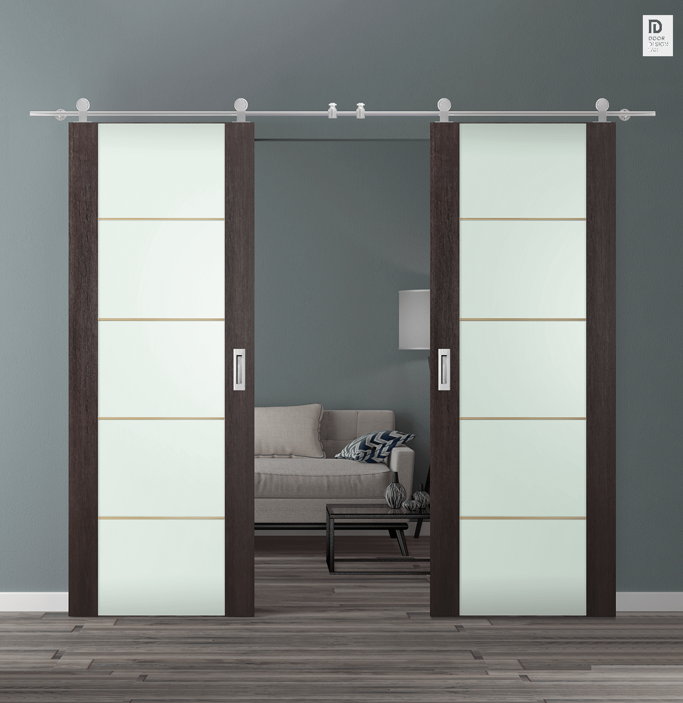 Modern double barn door DOUBLE BARN DOOR AVON 202 4H GOLD STRIPS VETRO ...