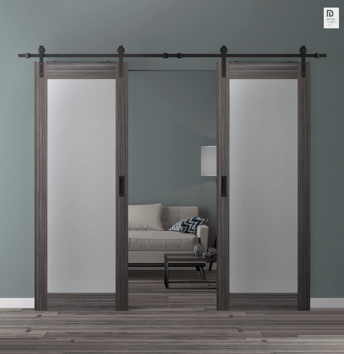 Modern double barn door DOUBLE BARN DOOR PALLADIO 207 VETRO GRAY OAK 60 ...
