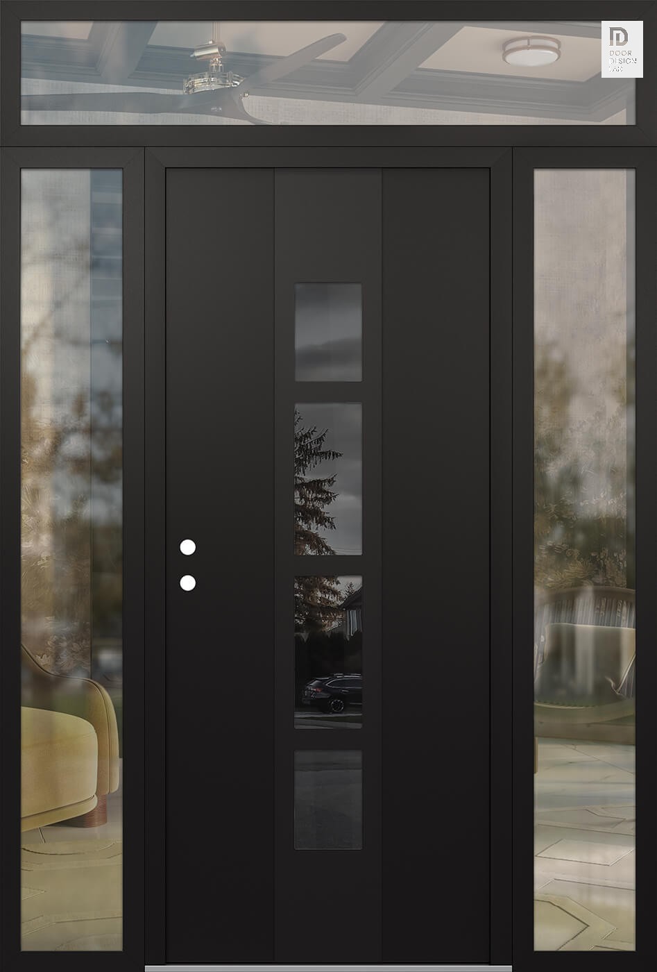 Modern Steel Front Door DIAMOND A10 64" X 96" BLACK/BLACK MIRRORED ...