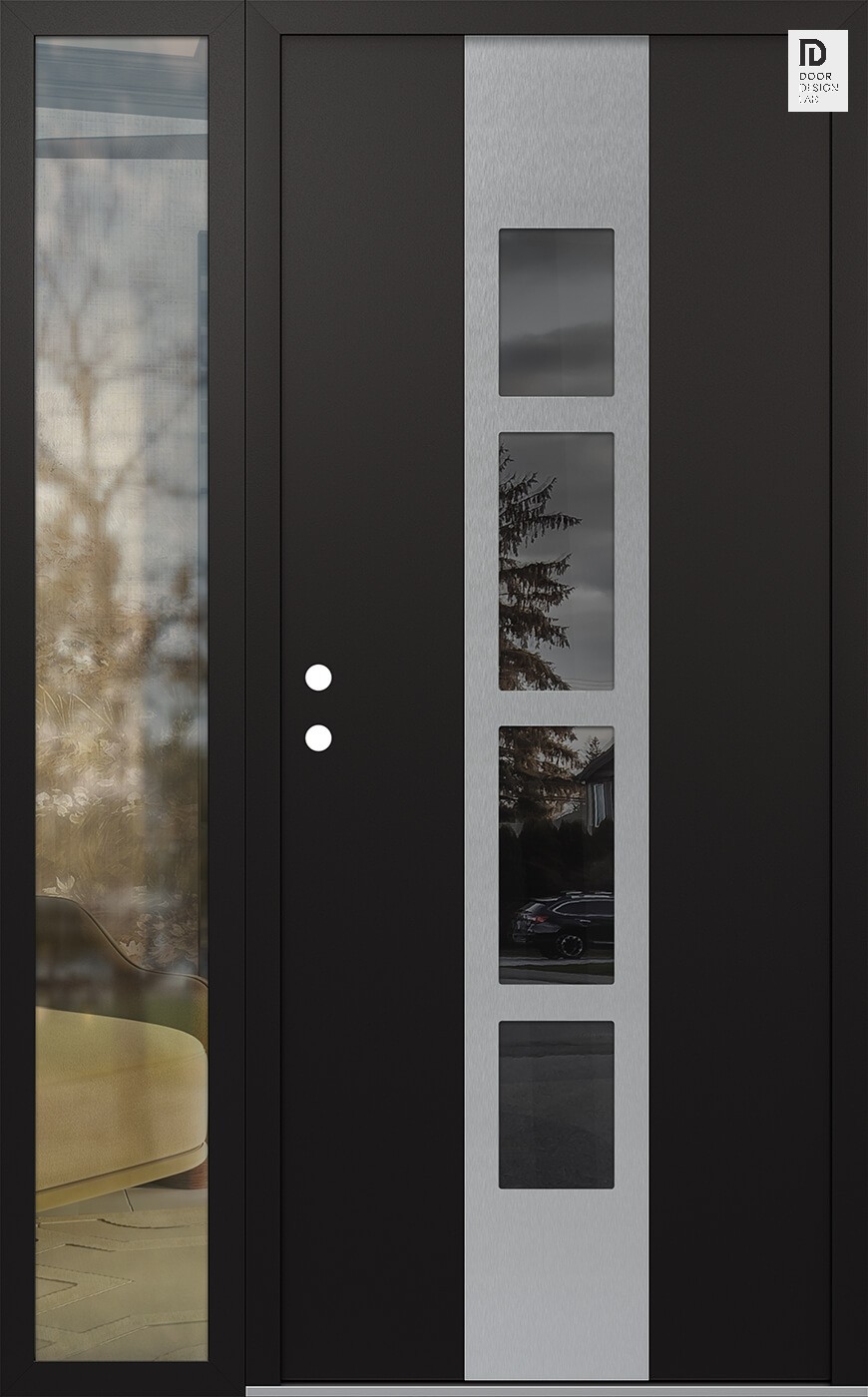 Modern Steel Front Door DIAMOND A10 48" X 80" BLACK/BLACK MIRRORED ...