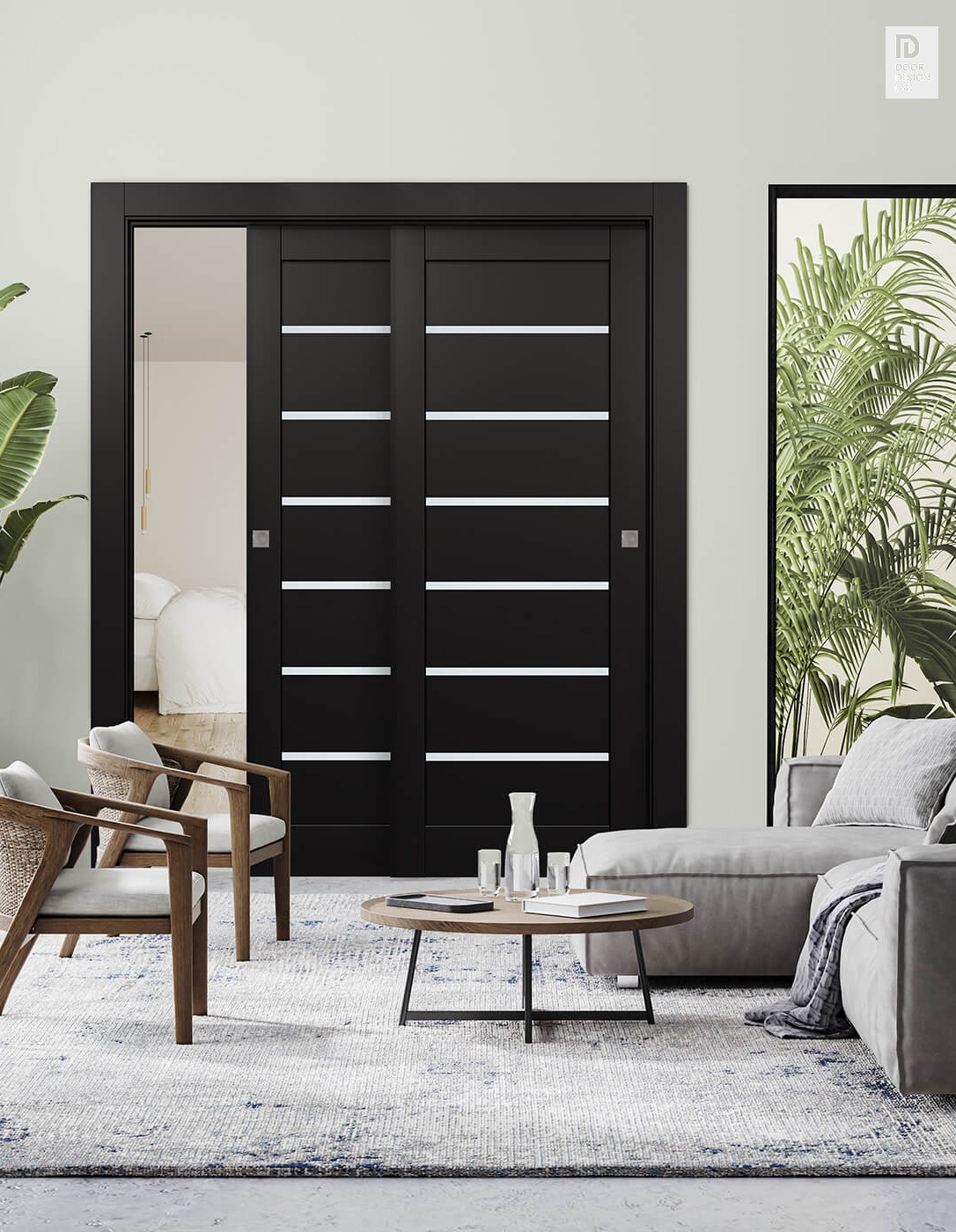 Alba Black Matte Modern Interior Bypass Doors for $738.00 | Door Design Lab