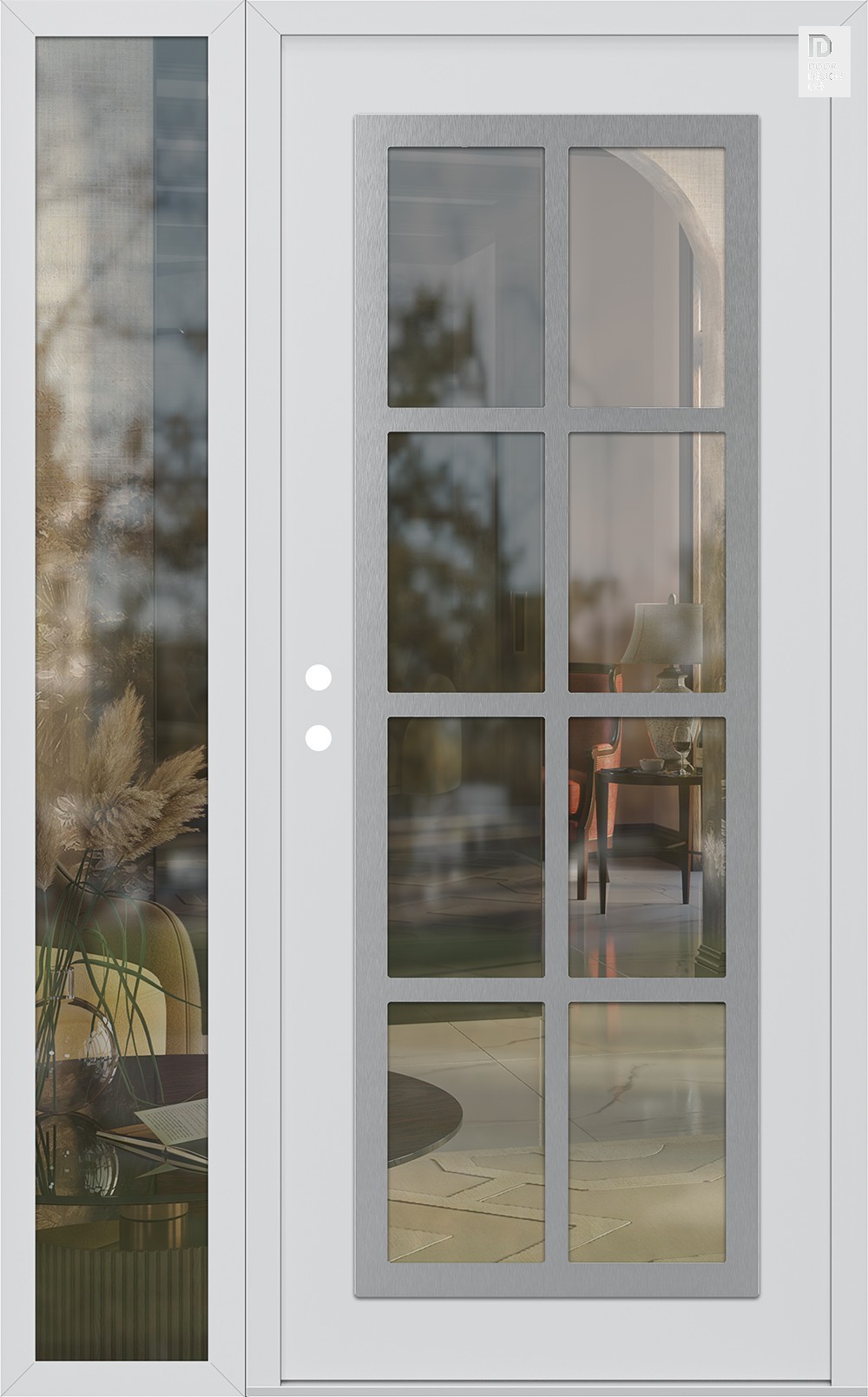 Modern Steel Front Door Diamond C16 48" x 80" white/white clear Glass ...