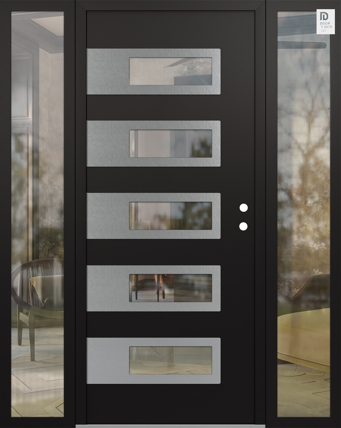 Modern Steel Front Door Diamond D3 60" x 80" black/black clear Glass ...