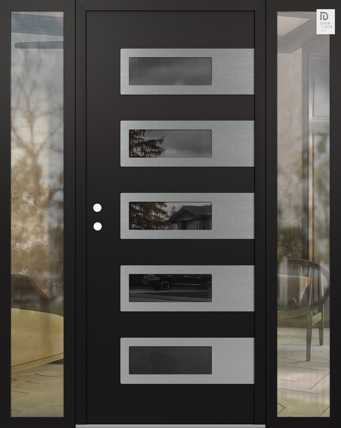Modern Steel Front Door Diamond D3 64" x 80" black/black mirrored Glass ...