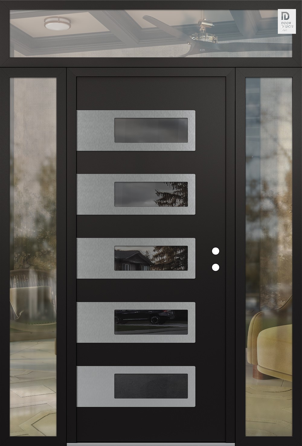 Modern Steel Front Door Diamond D3 60" x 96" black/black mirrored Glass ...