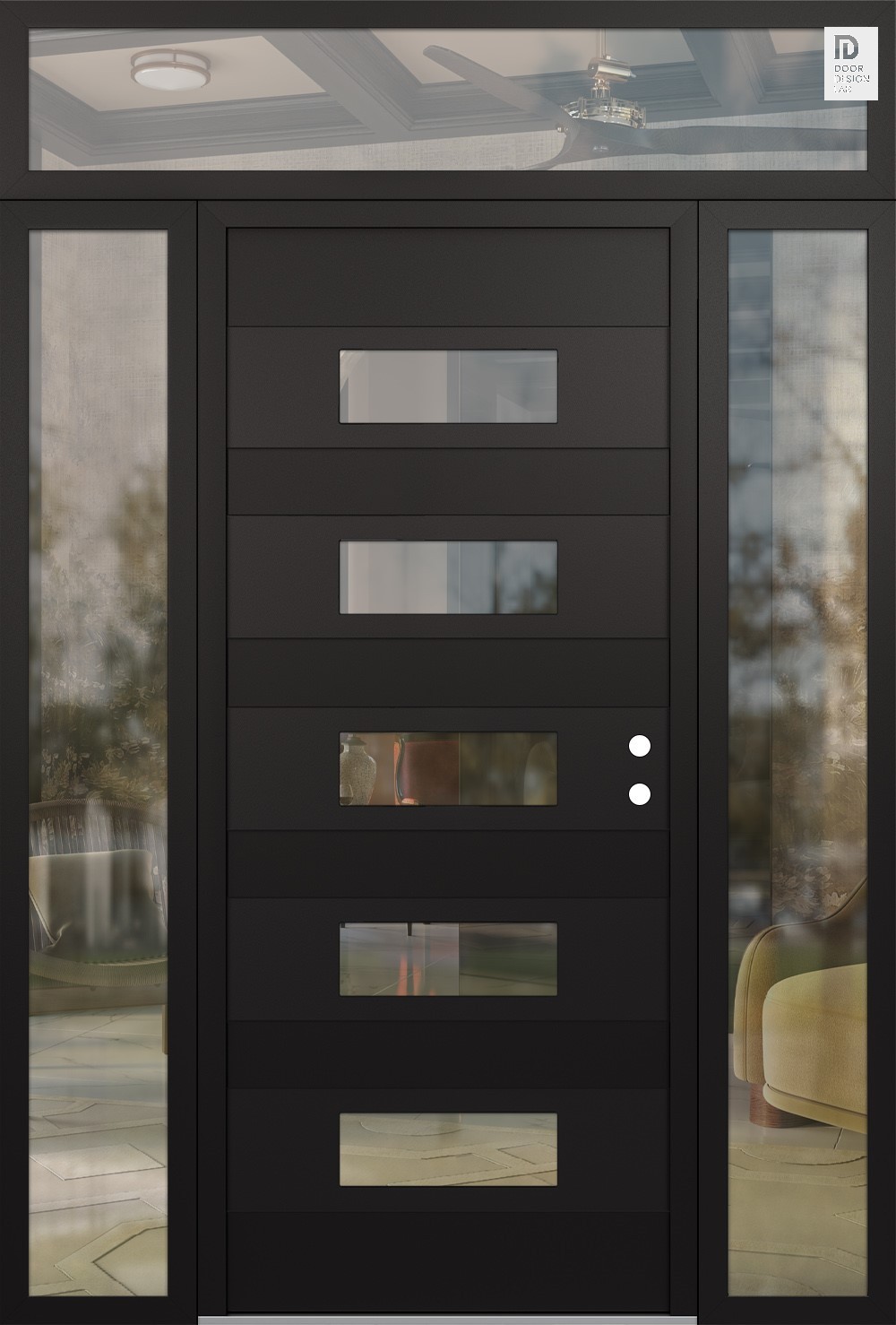 Modern Steel Front Door Diamond D5 60" x 96" black/black clear Glass ...