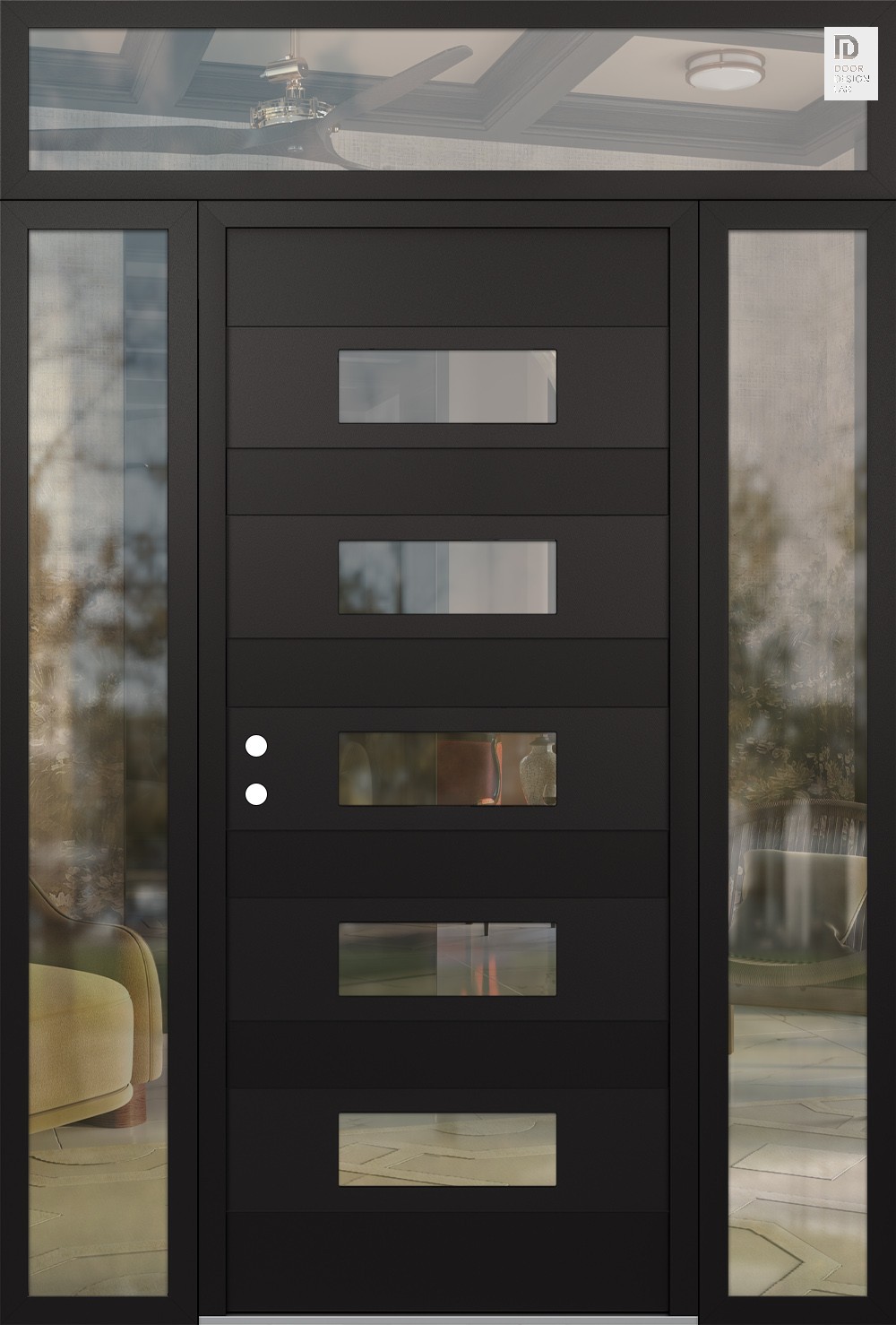 Modern Steel Front Door Diamond D5 64" x 96" black/black clear Glass ...