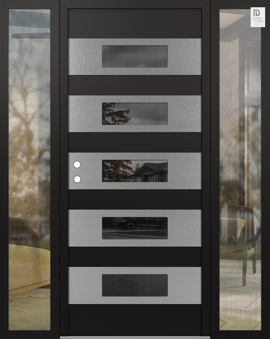 Modern Steel Front Door Diamond D5 64" x 80" black/black mirrored Glass ...