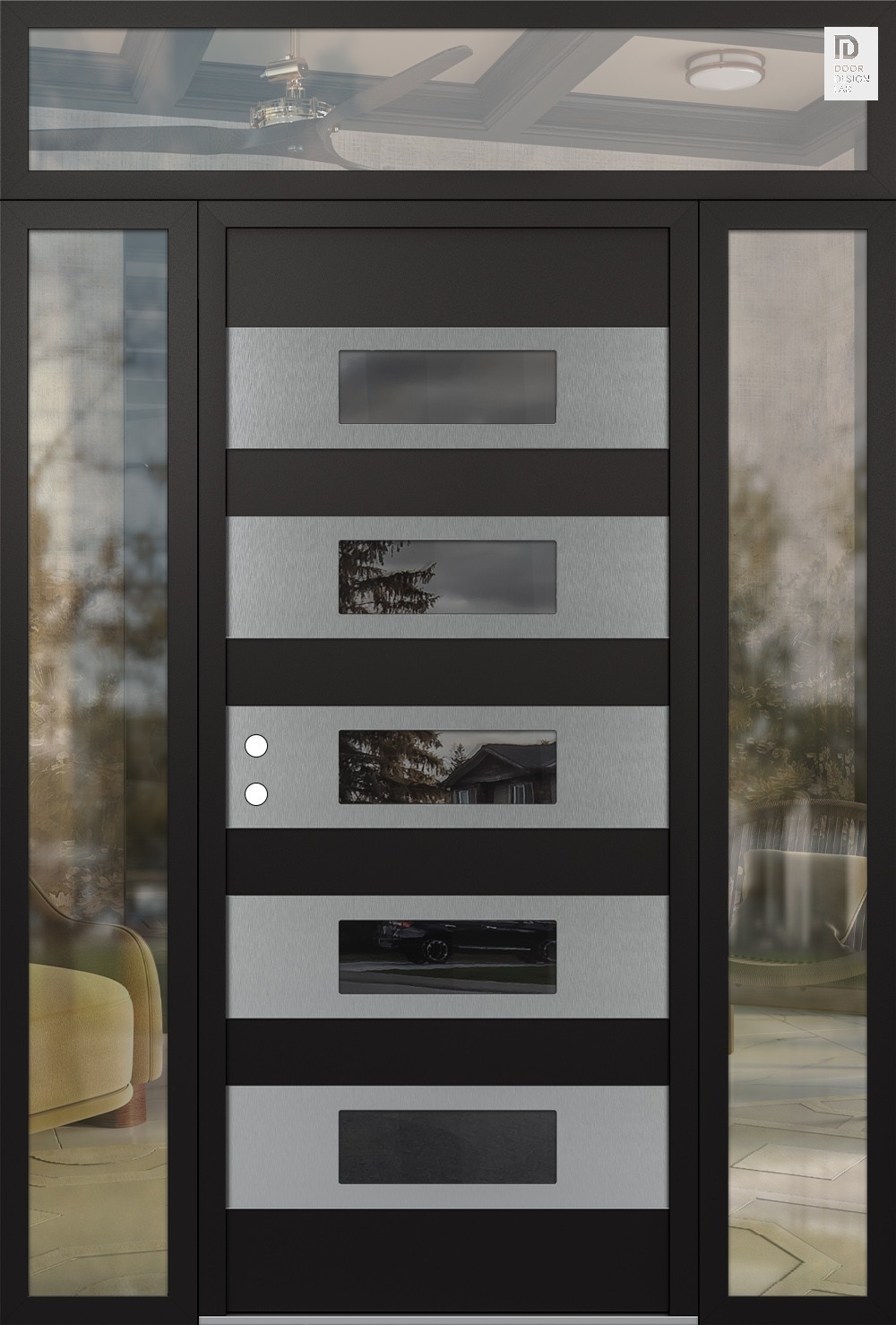 Modern Steel Front Door Diamond D5 68" x 96" black/black mirrored Glass ...