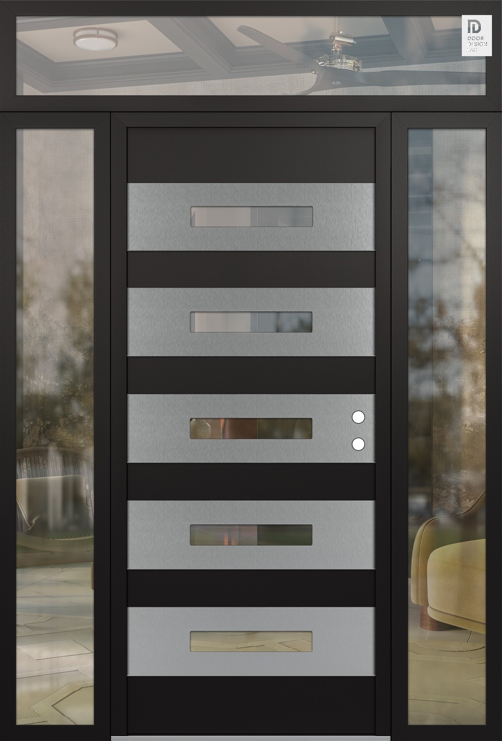 Modern Steel Front Door Diamond D9 68" x 96" black/black clear Glass ...