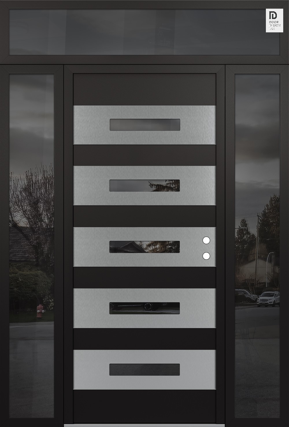 Modern Steel Front Door Diamond D9 68" x 96" black/black mirrored Glass ...