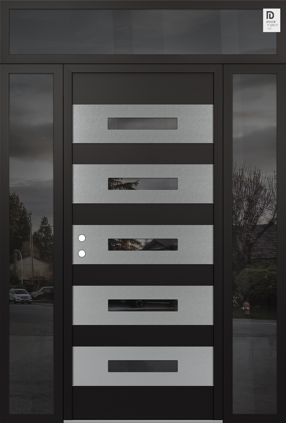 Modern Steel Front Door Diamond D9 60" x 96" black/black mirrored Glass ...