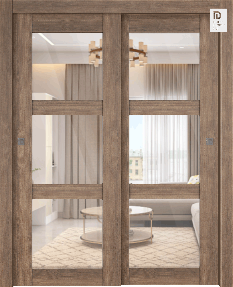 Modern interior door Avon 3 Lite Clear Vetro Pecan Nutwood Bypass doors ...