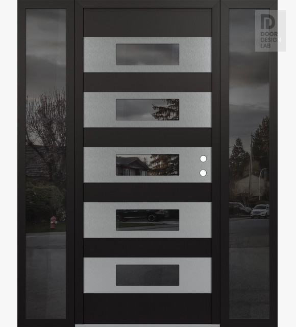 Modern Steel Front Door Diamond D5 60" x 80" black/black mirrored Glass ...