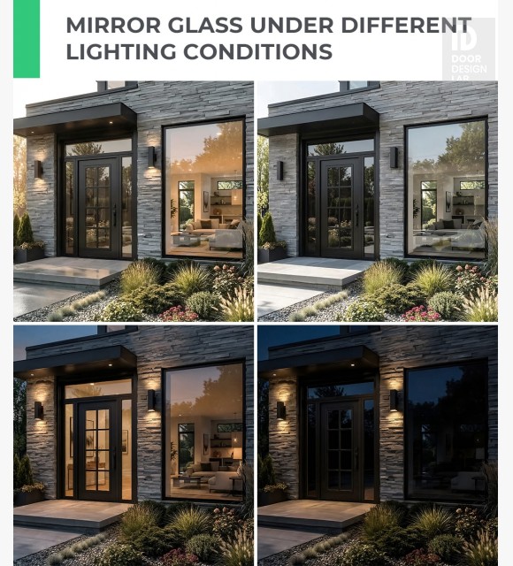 Modern Steel Front Door DIAMOND A7 60" X 96" BLACK/BLACK MIRRORED GLASS ...