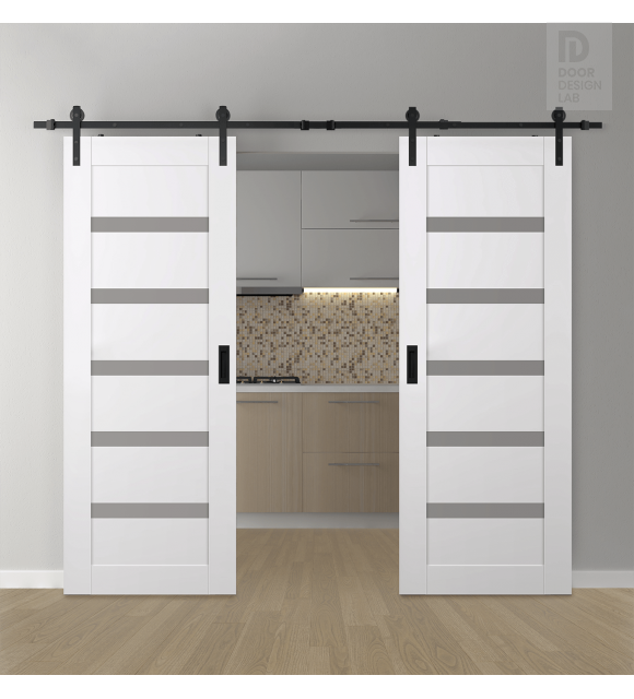 Modern double barn door DOUBLE BARN DOOR LEORA VETRO SNOW WHITE 56" X ...
