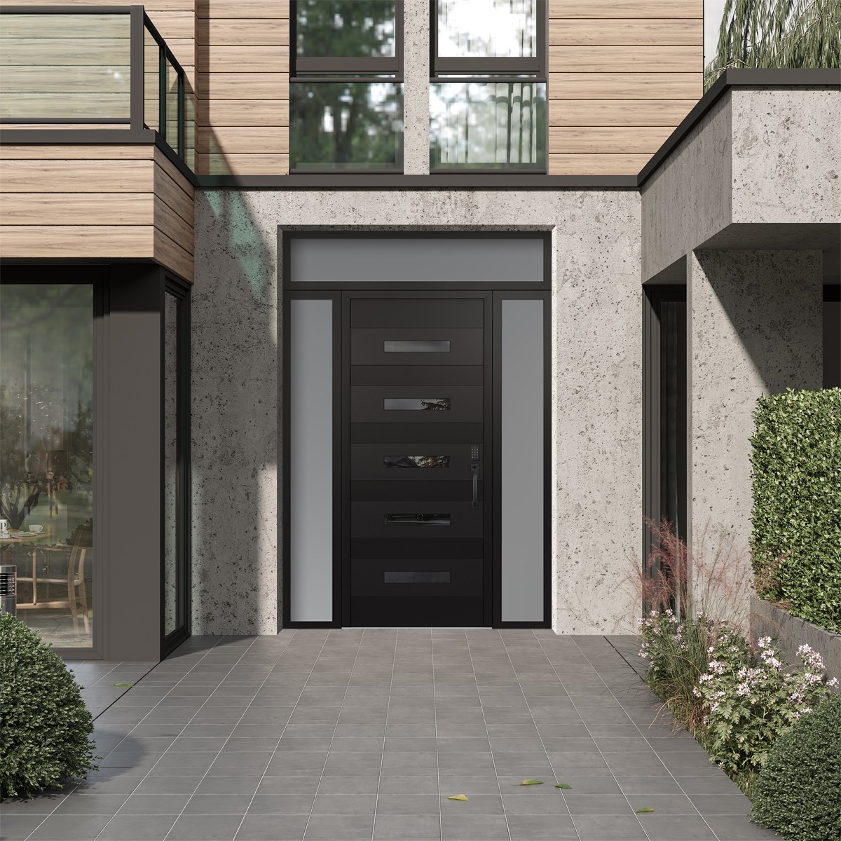 Modern Steel Front Door Diamond D9 60" x 96" black/black mirrored Glass ...