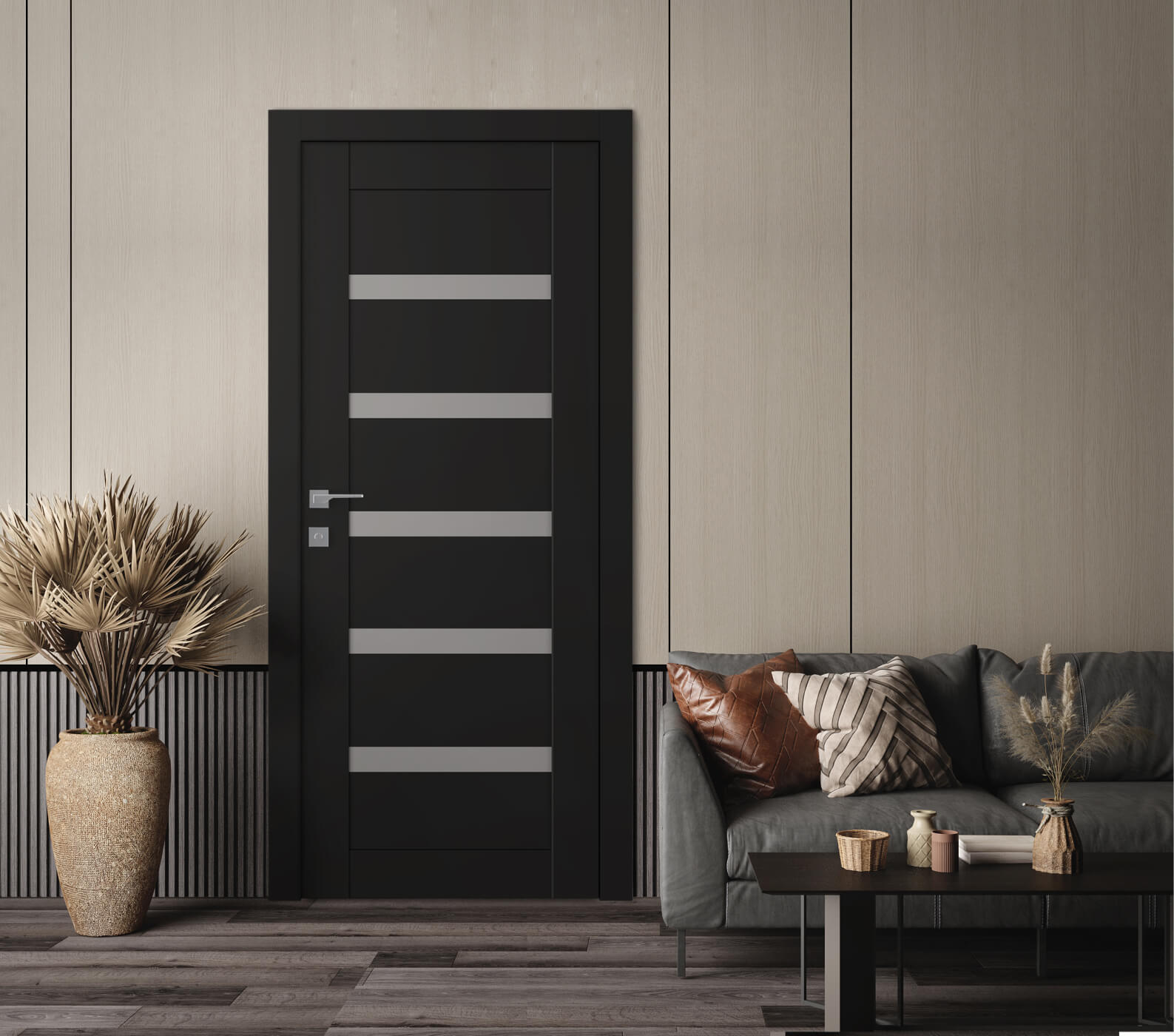 Modern interior door Leora Vetro Black Matte for $359.00 | Door Design Lab
