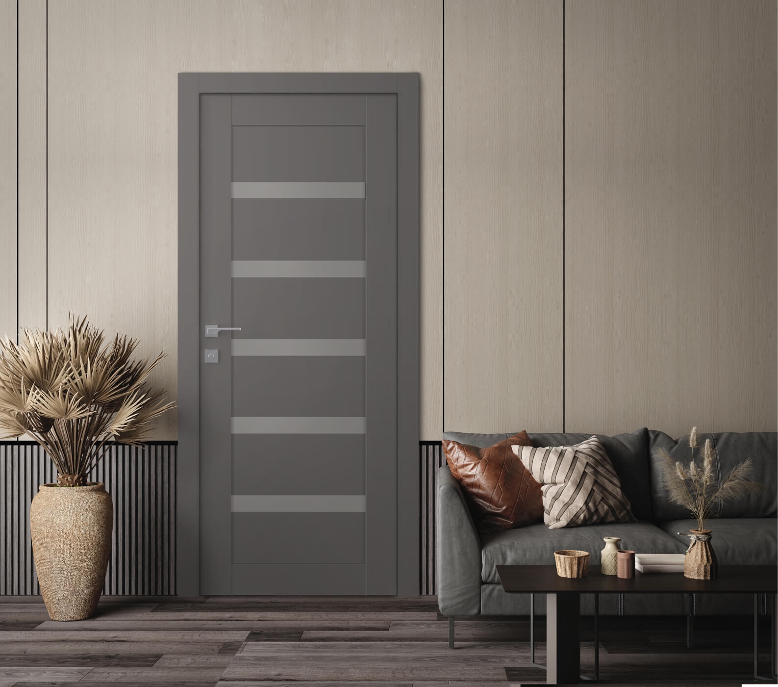 Leora Vetro Gray Matte Modern Interior Door for $359.00 | Door Design Lab