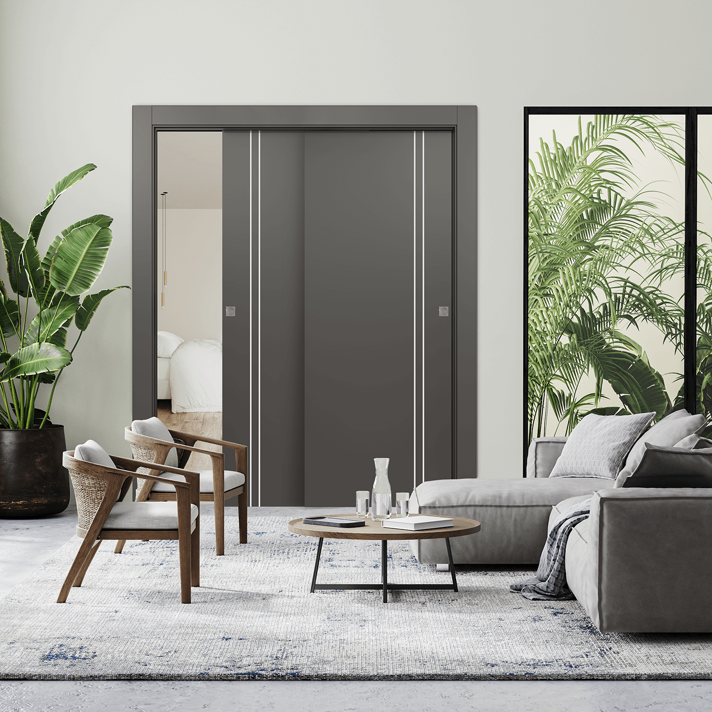 Optima 2V Gray Matte Modern Interior Bypass Doors for $878.00 | Door ...